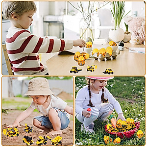 ATDAWN 12 Pcs Prefilled Easter Eggs with Construction Vehicles Building Blocks for Easter Basket Stuffers, Easter Egg Hunt, Easter Party Favors