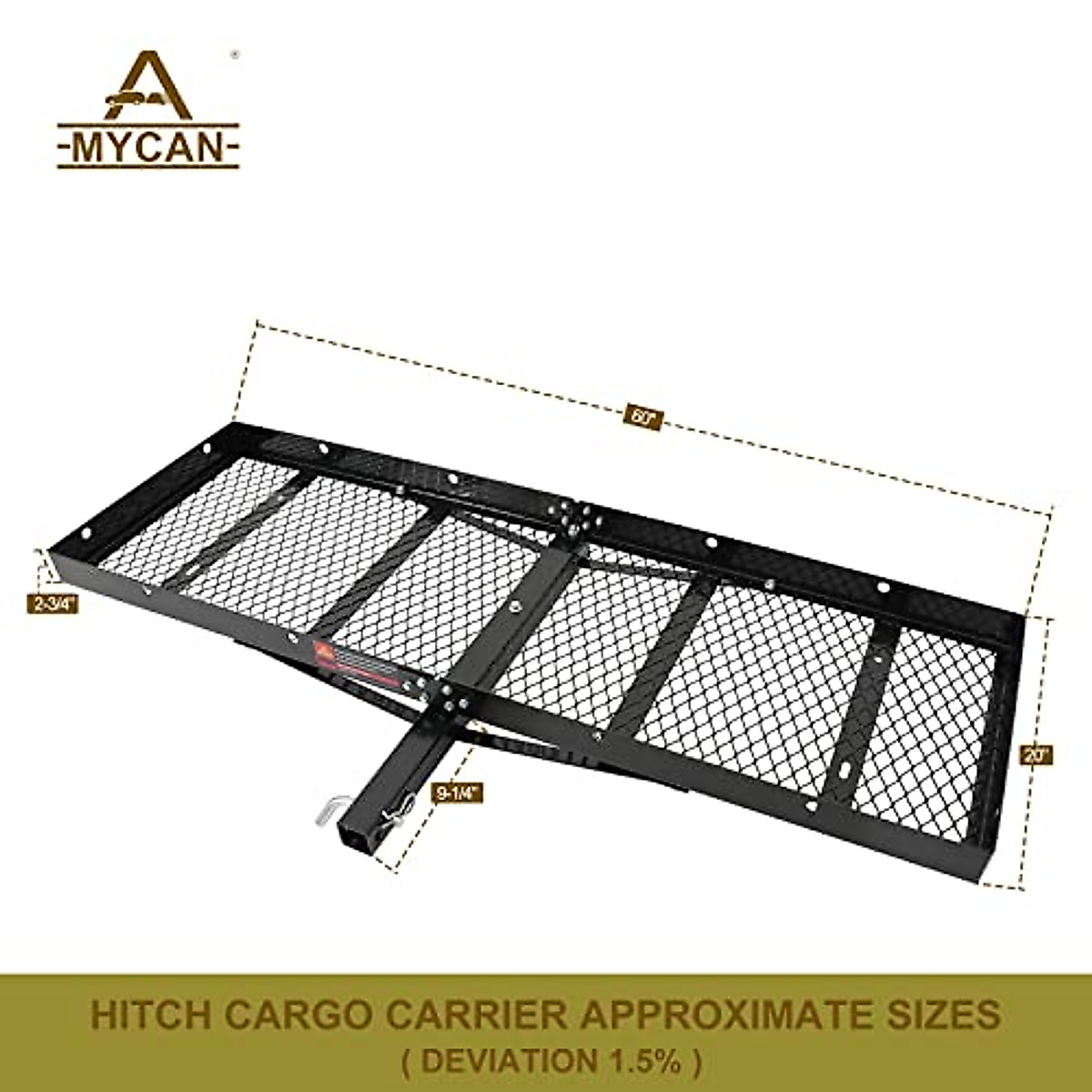 MYCAN Hitch Mount Cargo Carrier, Trailer Hitch Cargo Carrier 60 x 20 Inch, Tray Hitch Carrier Weight Capacity 500 LBS, Fits 2" Receiver Vehicles, Luggage Hitch Rack is Compatible With Some Accessories