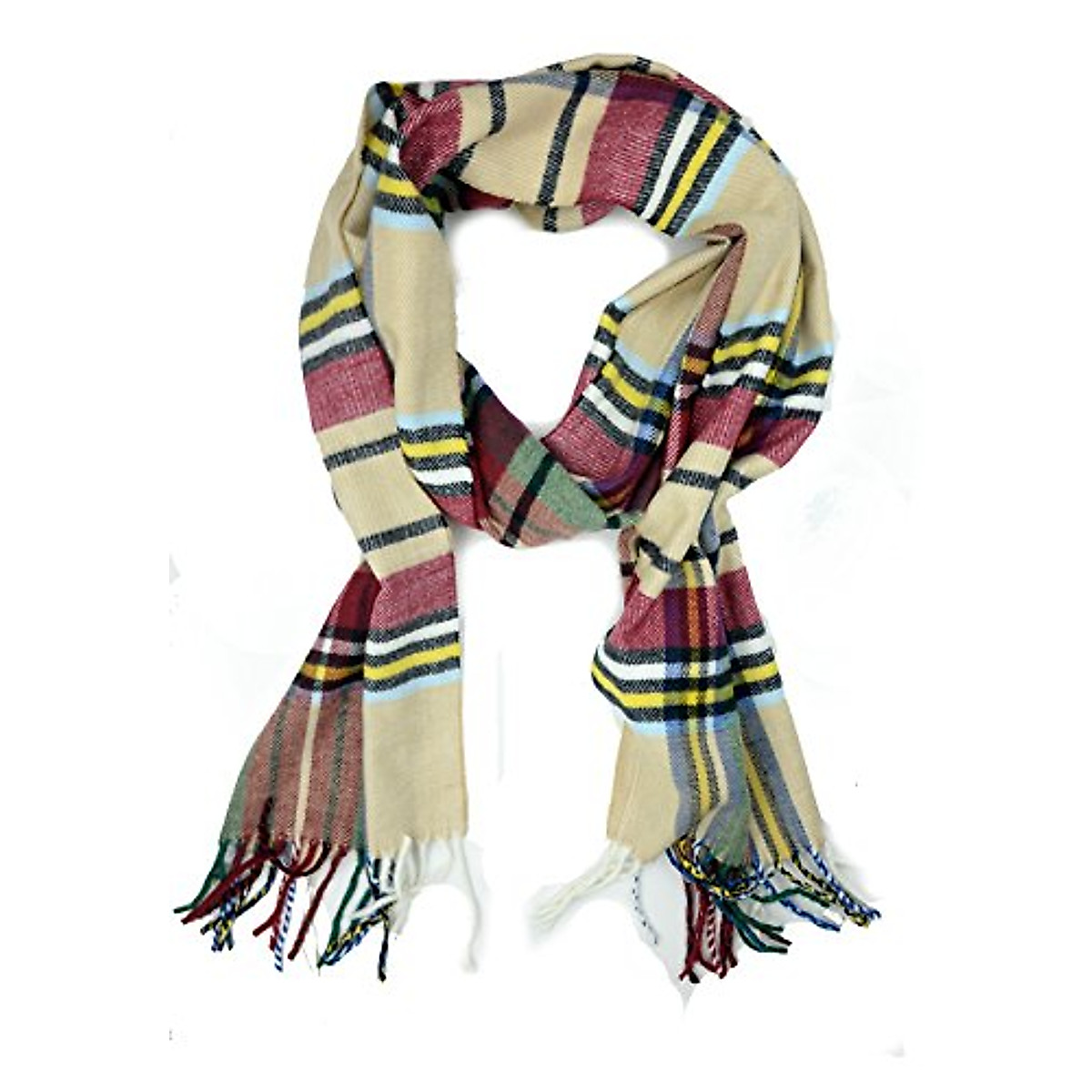 Plum Feathers Super Soft Luxurious Cashmere Feel Winter Scarf (Tan-Burgundy Plaid)