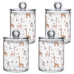 xigua 2 Pack Cute Giraffe Apothecary Jars with Lid, Qtip Holder Storage Containers for Cotton Ball, Swabs, Pads, Clear Plastic Canisters for Bathroom Vanity Organization (10 Oz)