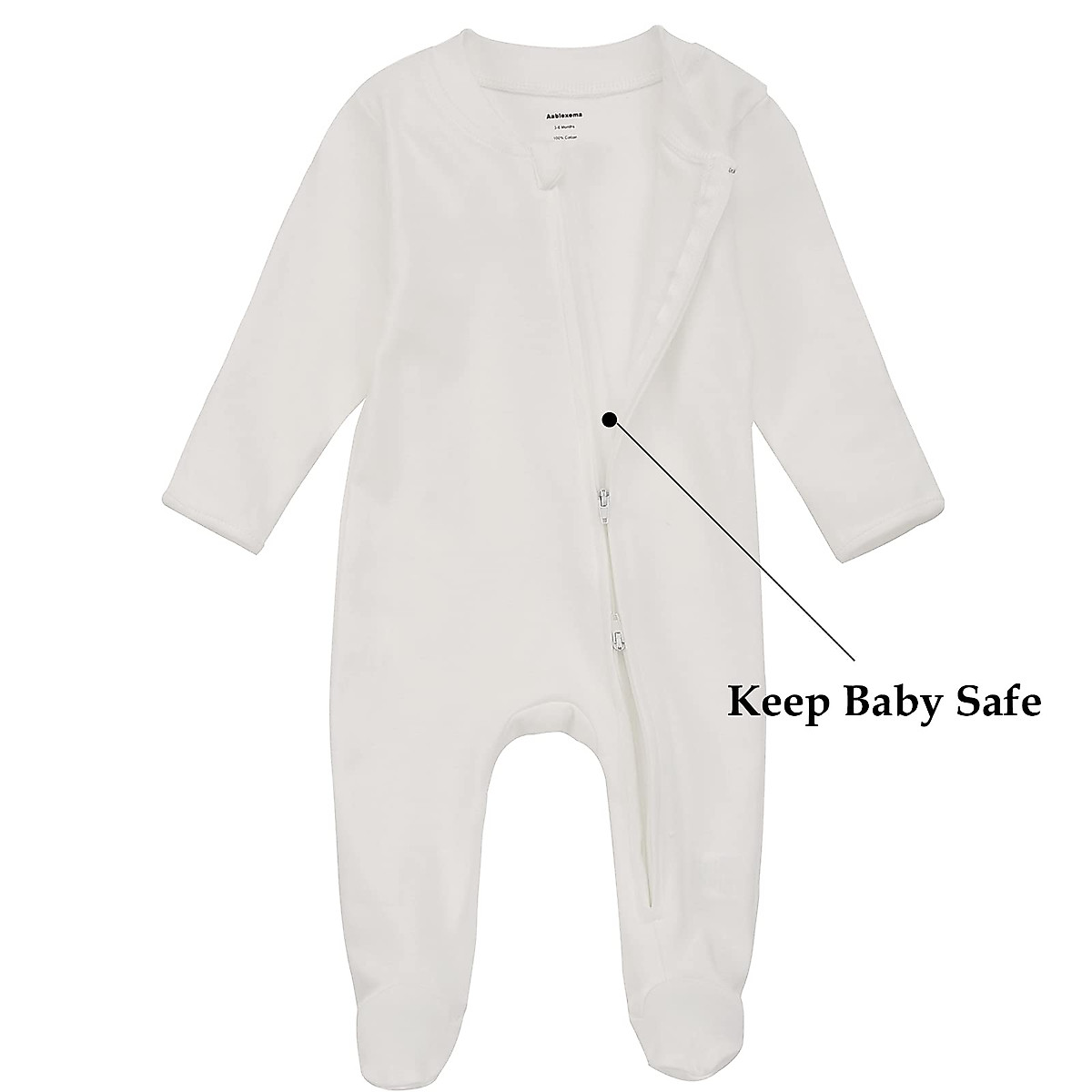 Aablexema Organic Cotton Baby Footies Pajamas with Mittens - Neutral Newborn Infant Zip Up Sleep Play(White,Newborn)