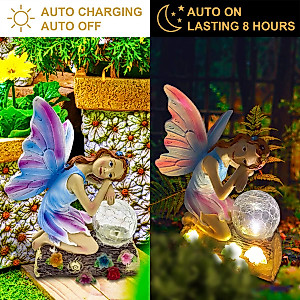 PERFECTOP Solar Angel Garden Statue Outdoor Decor, Resin Fairy Angel Elf Girl Figurine with Solar Lights, Garden Art for Patio Lawn Yard Porch Wedding Home Decoration, Valentine's Day Women Gifts