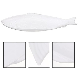 Cabilock Fish Shaped Dish Ceramic Dinner Plate Food Plate Dessert Appetizer Platter Snack Tray Server Fish Decor for Home Restaurant White