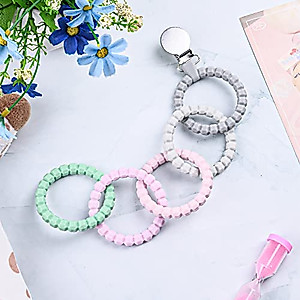 Ainiv Silicone Baby Teether Links, 2 Strings Baby Teething Toys with Pacifier Clip, Cutie Baby Teether Rings, Food Grade Silicone Attachable Teether Chew for Newborn Infant Baby Gift, Color-1