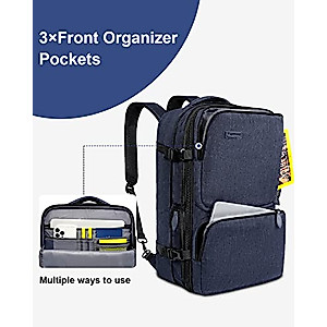 Carry on Backpack, Airline Approved 45L Travel Backpack with 3 Packing Cubes for Men Women, Water Resistant Expandable Overnight Weekender Luggage Daypack Suitcase Duffel Bag, Gift for Travelers, Blue