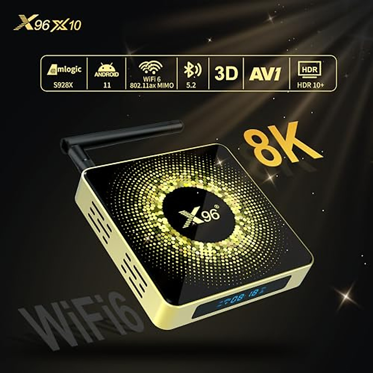 SHYSKY X96 X10 8K Ultra HD Android TV Box Android 11.0 Amlogic S928X LPDDR4 4GB RAM 32GB ROM WiFi6 1000M BT5.2 USB3.0 Support AV1 8K 60fps H.265 HDR Box with i8 Keyboard