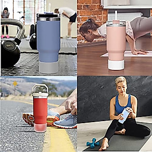 XSHNUO 2 Pcs Silicone Boot for Stanley Quencher Adventure 40oz with Handle & Stanley IceFlow 20oz 30oz, Anti-Slip Water Bottle Bottom Sleeve Cover Stanley Cup Accessories (White-purple)