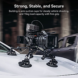 SmallRig Camera Suction Cup Mount, All-in-One 4-Arm Suction Cup Camera Car Mount, Adjustable Professional Gripper Car Mount Stabilizer, for Gopro for DSLR Camera, Camcorder, Vehicle Shooting - 3565