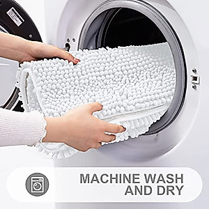 Grandaily Chenille Striped Bathroom Rug Mat, Extra Thick and Absorbent Bath Rugs, Non-Slip Soft Plush Shaggy Bath Carpet, Machine Wash Dry, Bath Mats for Tub, Shower and Bath Room, 24x16, White