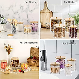 Hipiwe 4 Pack Acrylic Qtip Holder Dispenser with Lid Clear Plastic Apothecary Jar Set Large Bathroom Canister Storage Organizer for Cotton Swab and Ball, Cotton Round Pads, Floss (30+18+16+8 Oz)