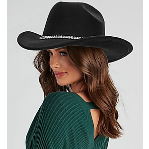 Classic Felt Wide Brim Western Cowboy & Cowgirl Hat with Buckle for Women and Men(Size:M)