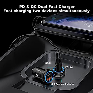 USB C Car Charger Adapter - Portable All-Metal Stocaggio 38W Fast Car Charger Compatible with iPhone 14/13/12/Pro/Max, Galaxy S21/20/10/9, iPad Air 2/Mini 3, Quick Charge 3.0 Dual Ports - Black