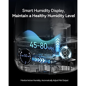 RoneAir Humidifiers for Bedroom Large Room Home, 3L Cool Mist Humidifiers for Baby Nursery & Plants, Ultrasonic, Smart Auto Humidification, Oil Diffuser, Timer, Auto Shut-Off, 360° Nozzle, 26dB Quiet