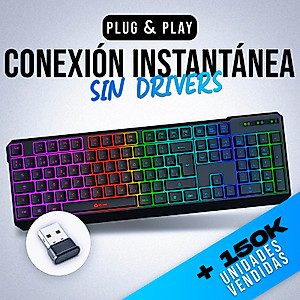 KLIM Chroma Wireless - Teclado inalámbrico Gaming ESPAÑOL + Teclado Gaming ligero, duradero, resiste al agua, ergonómico, silencioso + Teclado Gamer PC PS4 Xbox One Mac + Nueva VERSIÓN 2024 + Negro