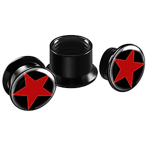 KJM Fashion 2PCS Acrylic Internally Black 1/2 inch 12mm Flesh Red Star Ear Stretcher Gauge Tunnel Plug Lobe Earring Piercing Jewelry 5487