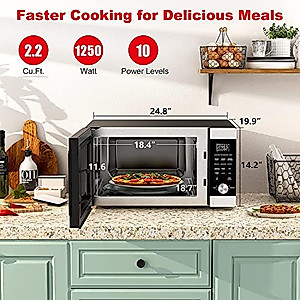 Galanz Microwave Oven ExpressWave with Patented Inverter Technology, Sensor Cook & Sensor Reheat, 10 Variable Power Levels, Express Cooking Knob, 1250W 2.2 Cu Ft Stainless Steel GEWWD22S1SV125
