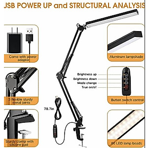Knightsbrid LED Desk Lamp with Clamp,Adjustable Swing Arm Desk Lamp,Modern Architect Table Lamp for Study/Reading/Office/Work(Black)