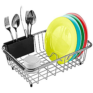 KESOL Expandable Over The Sink Dish Drying Rack / Dish Rack in Sink with Utensil Holder | 304 Stainless Steel Dish Racks for Kitchen Counter | Rustproof Dish Drainer / Sink Drying Rack - Small