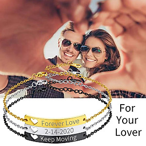 ChainsHouse Engraving Identification Link Bracelet Customized Stainless Steel Heart ID Bar Bracelet for Women Xmas Birthday Gift