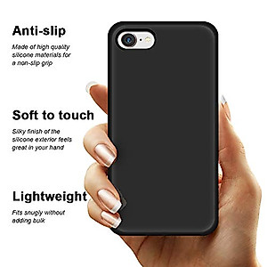 Anuck iPhone SE Case 2022/2020, iPhone 8 Case, iPhone 7 Case, Non-Slip Liquid Silicone Gel Rubber Bumper Phone Case Soft Microfiber Lining Hard Shockproof Protective Cases Cover 4.7", Black