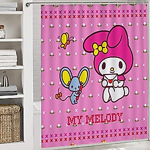 fmsnupz 4PCS Anime Shower Curtain Set, Cute Bathroom Decor with Non-Slip Rugs, Toilet Lid Cover and Bath Mat, Waterproof Fabric Shower Curtains with 12 Hooks, 70.8"x70.8"