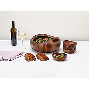 nambe Pebble 7Pc Salad Set | Large 15-Inch Serving Bowl | Made of Acacia Wood | Includes Salad Serving Bowl, Individual Bowls, and Salad Tossers | Perfect for Entertaining