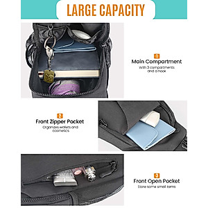 Crossbody Sling Bag for Women & Men, Waterproof Sling Backpack with USB Charging Port, Lightweight Shoulder Chest Bag for Hiking, Travel (Black)