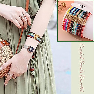 MOZAKA 26Pcs Boho Beaded Bracelets for Women Colorful Stackable Sparkly Crystal Beads Bracelets Stretch Strand Statement Bracelets