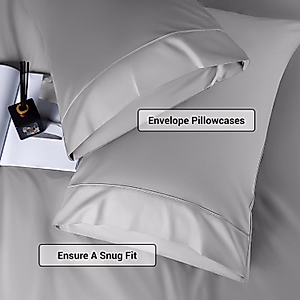 Shilucheng 4 Piece Full Sheet Sets, Cooling Sheets, Blend Rayon Derived from Bamboo, Deep Pocket Up to 16", Breathable & Soft Bed Sheets, Hotel Silky Bedding Set, Grey