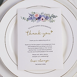 HUIHUANG Place Cards, 50 Pcs Greeting Card for Wedding, Bridal Shower, Thank You, 4 x 6 in, Blue Floral