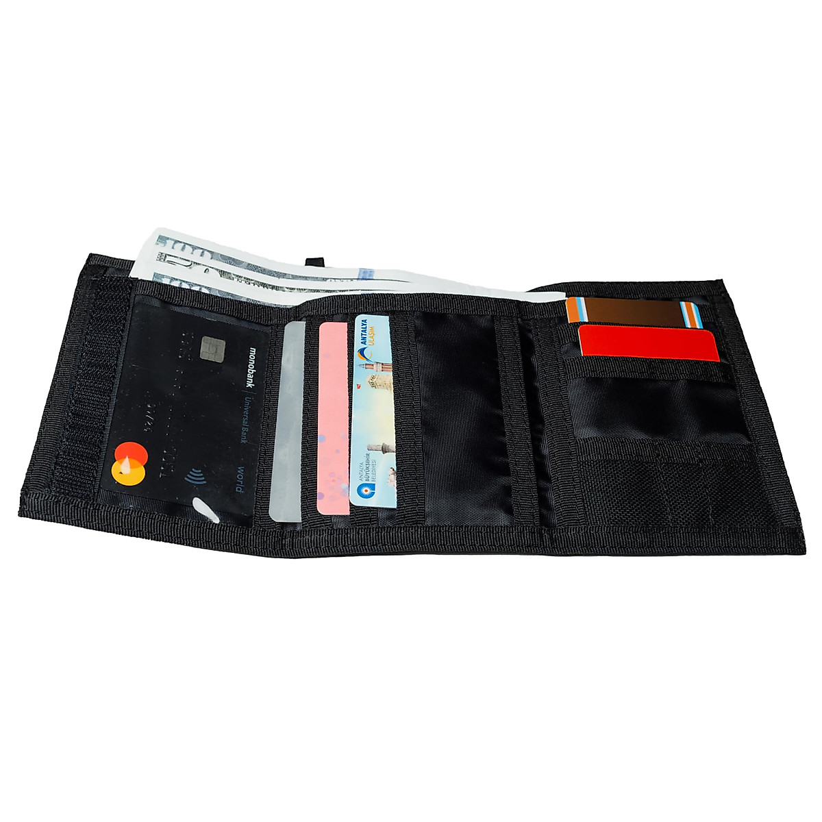 Chameleon Trifold Mens Wallet-Military Tactical Men Wallets- ID Card Holder - Canvas Thin Front Pocket Travel Wallet-Coin Zipper Pocket