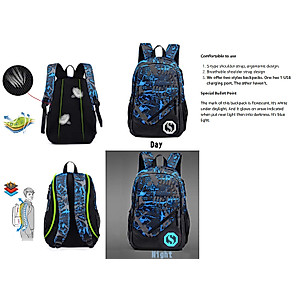 JiaYou Boy Girl Unisex 20L Fashion School Bag Backpack with Florescent Mark 3 Sets/2 Sets (20L, USB ColorG 3 Sets)