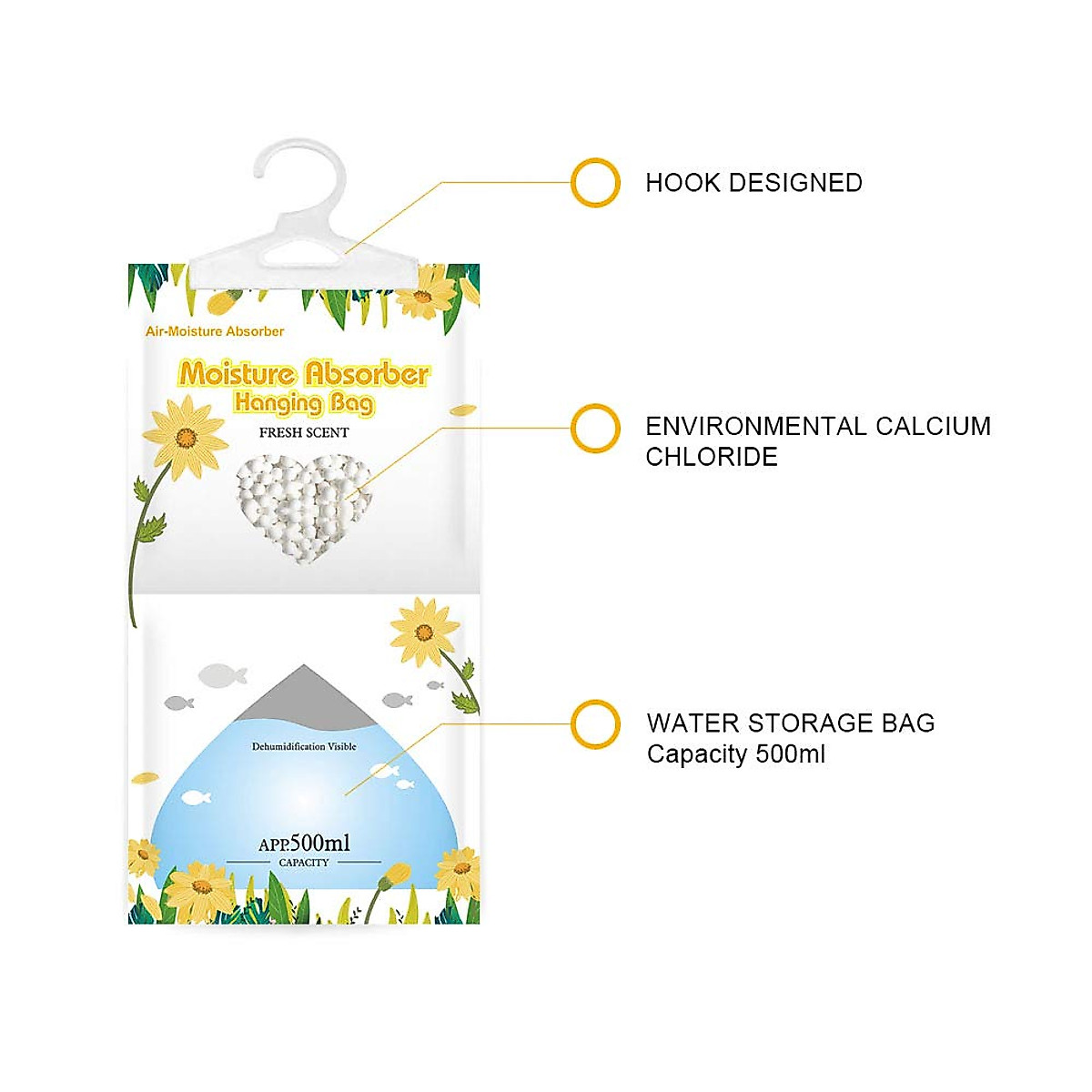 CANAGER Hanging Moisture Absorber, Fresh Scent Moistureproof Desiccant Hanging Bag，Dehumidifier Bag (8 packs) Hanging Closet Dehumidifier Bags, Moisture Absorb 12.5 oz