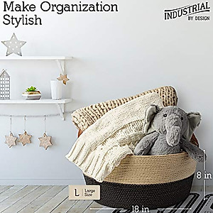 XL and Large Blanket Storage Baskets, 2pc Set – Luxury Palm Woven Basket with Durable Vegan Leather Handles – Decorative Basket for Living Room, Bedroom, Nursery, Blankets, Throws, Toys