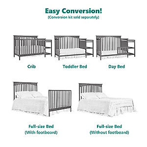 Dream On Me Chloe 5 in 1 Convertible Crib with Changer, Storm Grey
