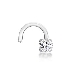 Lavari Jewelers 20 Gauge 0.05 Carat Lab Grown Diamond Curved Screw Nose Ring in 14k White Gold (D-E, I2-I3, cttw) 2.4 mm