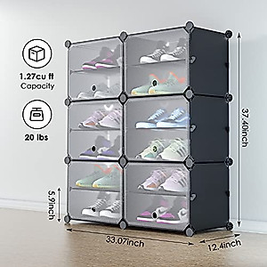 SimpleWise Shoe Rack Organizer Portable Storage Cubes Shoe Storage 6 Cube 12 Tiers DIY FreeStanding Entryway Shoe Rack Storage Plastic Cabinet for Closet Bedroom Hallway, Gray