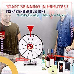 Prize Wheel Spinner Board Game - 12" Spin Wheel for Prizes with Stand, Slots 12, 6, 4 Color & White Spinning Wheels, Custom Logo Personalize Printable Self Adhesive Sheets, Dry Erase Pen, Eraser, Bag