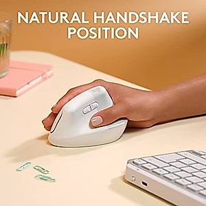 Logitech Lift for Mac Wireless Vertical Ergonomic Mouse, Bluetooth, Quiet Clicks, Silent Smartwheel, 4 Customizable Buttons, for macOS/iPadOS/MacBook Pro/Macbook Air/iMac/iPad - Off White