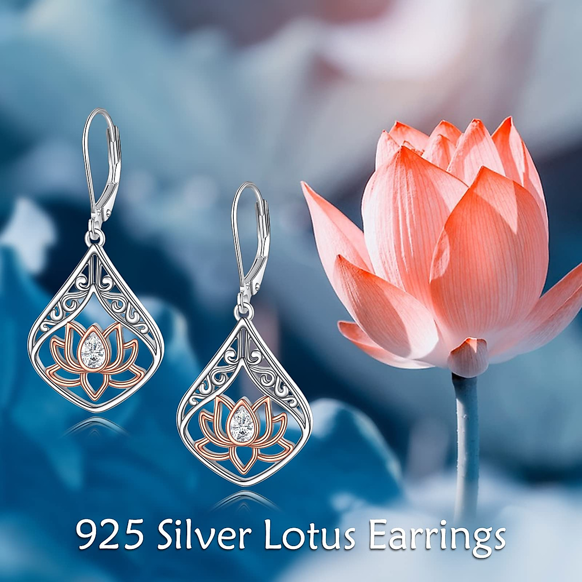 POPLYKE 925 Sterling Silver Lotus Flower Earrings Filigree Teardrop Dangle Earrings for Women Lotus Jewelry Irish Celtic Earrings Birthday