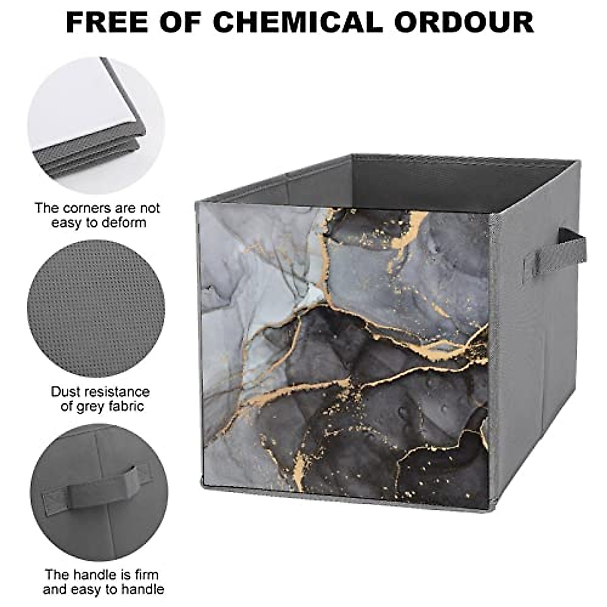 DamTma Luxury Black Marble Collapsible Storage Bins Classic Black White Fabric Storage Cubes with Handles Basket Storage Organizer for Shelves Closet Bedroom Living Room 10.6 in