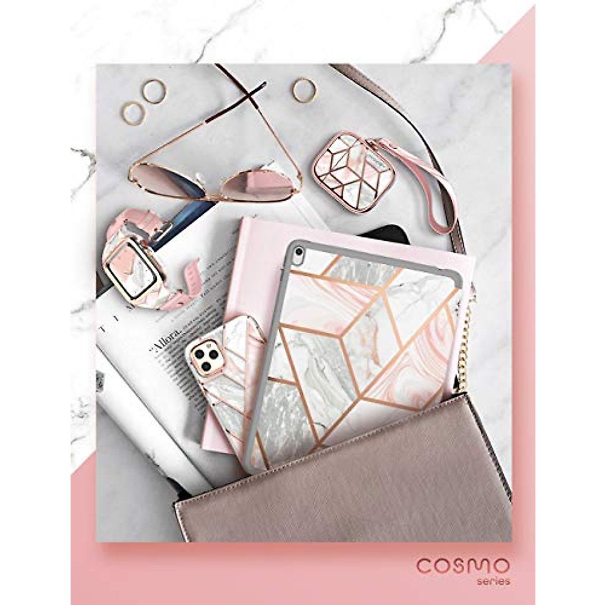 i-Blason Cosmo Series Case Designed for Airpods 2nd Generation/1st Generation, 360° Protective Stylish Marble AirPods Case Cover Compatible with Apple AirPods 1st/2nd (Marble)