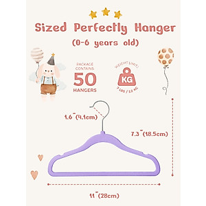 HOUSE DAY Velvet Baby Hangers 50 Pack, Premium Children's Hangers for Baby, Infant & Toddler Clothes, Durable Non Slip Baby Felt Hangers Purple, 11 Inch Baby hangers for Closet, Ideal for Everyday Use