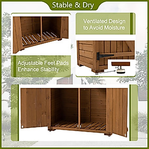 Jaxilyn 5.8ft x 3ft Outdoor Storage Cabinet,Garden Wood Tool Shed, Wood Lean-to Storage Shed Tool Organizer with Waterproof Asphalt Roof, Lockable Doors, 3-Tier Shelves for Backyard,Brown