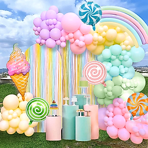 169 PCS Sweet Candy Balloon Garland Arch Kit 5/10/18 Inch Pastel Rainbow Latex Balloons Lollipop Ice Cream Foil Balloons for Candyland Party Girl Boy Birthday Party Baby Shower Decorations