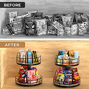 NANAGIFTREE Snack Organizer - Versatile Snack Storage 2 Tier Lazy Susan with Convenient Grab-and-Go Design, Wood and Metal Snack Holder for Home, Office, Breakroom, 12.13" L x 12.13" W x 12.56" H