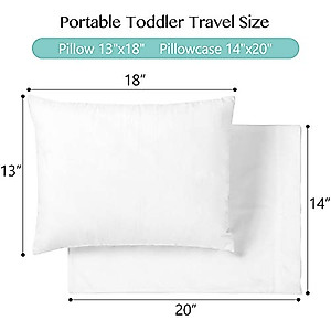 TILLYOU Toddler Bed Pillow with Pillowcase, Ergonomic Cotton Baby Pillow for Sleeping,Kids Travel Pillow with Case, 13”x18”, White