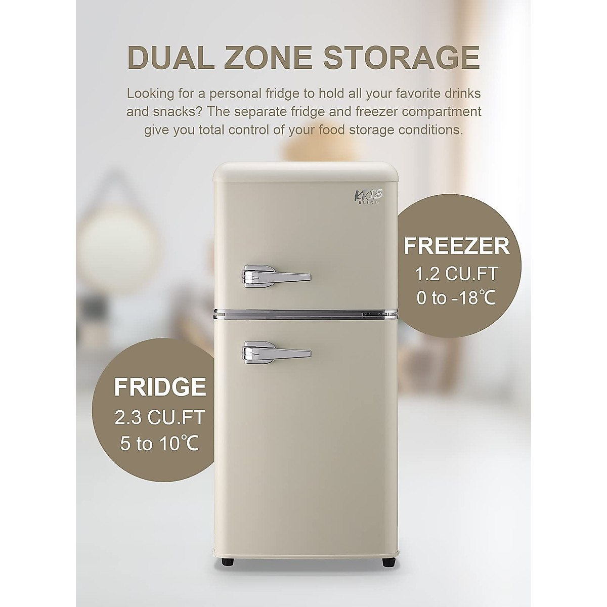 KRIB BLING 3.5 Cu.Ft Compact Refrigerator Mini Fridge with Freezer 7 Level Adjustable Thermostat Removable Shelves Small Refrigerator for Office Dorm Apartment Cream