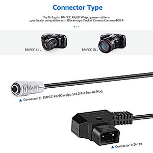 Neewer D-Tap to BMPCC 4K/6K Coiled Power Cable Compatible with Blackmagic Pocket Cinema Camera 4K/6K Gold Mount V Mount Battery Weipu 2 Pin Female to P Tap, 16 inches - 50 inches Length