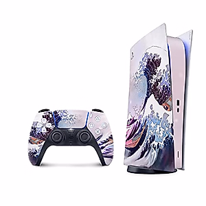 TACKY DESIGN Wave Watercolor Skin for PS5 Skin Digital Edition, Playstation 5 Console and 2 Controllers, PS5 Purple Pastel Kawaii Skin Vinyl 3M Decal Stickers Full wrap Cover (Digital Edition)